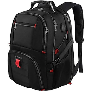 YOREPEK 18.4 Laptop Large Backpacks Fit Most 18 Inch Laptop with USB Charger Port,TSA Friendly Flight Approved Weekend Carry on Backpack with Luggage Strap for Men and Women, Black