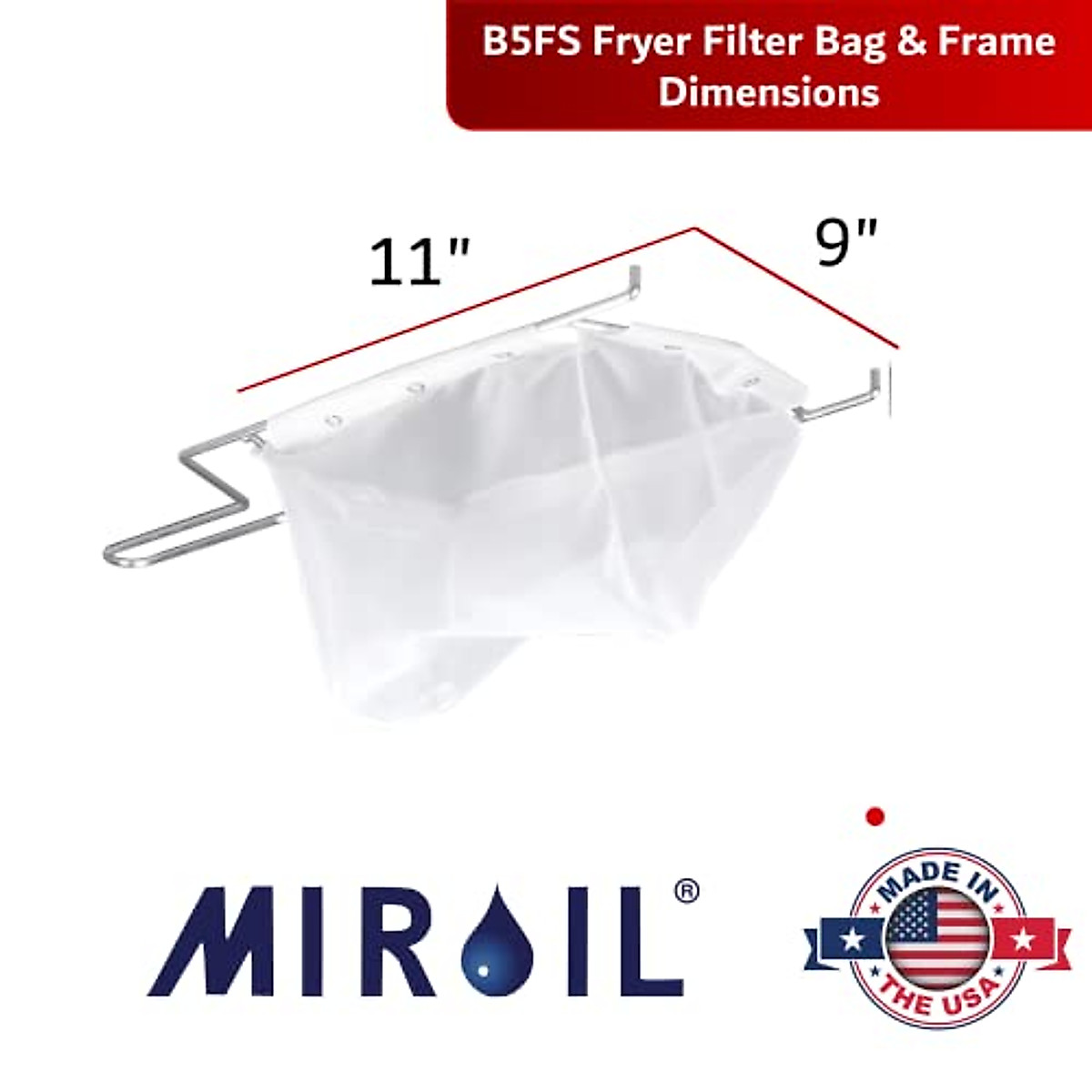 Miroil | B5FS Fryer Filter Bag & Frame | MirOil EZ Flow Filter Bag Combination | Part 02751| Use to Filter Fry Oil | Suitable for 40 lb or 50 Qt Polishing Oil | Durable, Easy to Clean with Hot Water