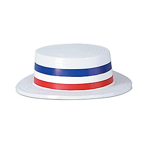 Beistle Skimmer Hat With Red/White/Blue Striped Band, One Size, White66781