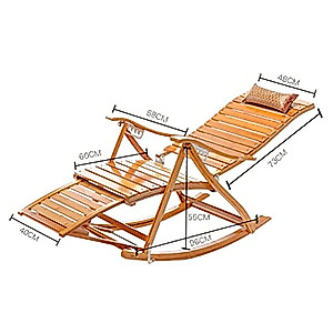 Lounge Chair, Zero Chair,Lounge Chairs, Recliner Outdoor Chair Bamboo Rocking Chair with Footrest, Armrest and Soft Cushion, Lounge Chair Used in Gardens, Swimming Pools Lawns (Color : Red, Size : W