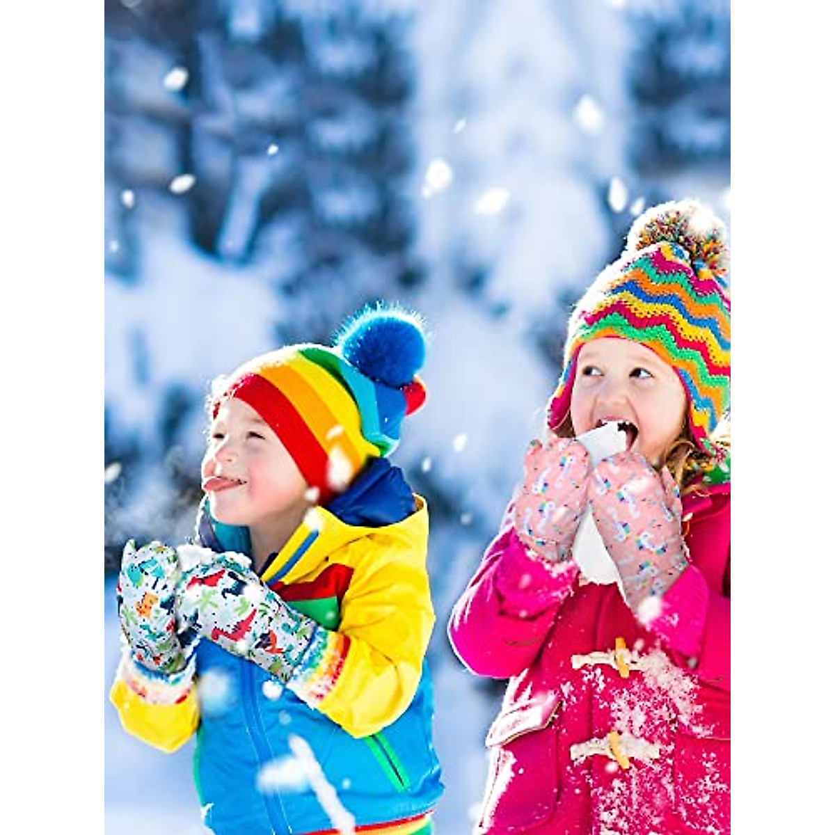 4 Pairs Kids Ski Mittens Gloves Waterproof Warm Snow Winter Mittens Gloves for Girls Boys Baby Toddlers Outdoor Activities (2-3T)