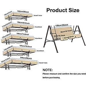Replacement Canopy and Swing Cushion Cover, 2 and 3 Seater Swing Canopy Replacement Cover Set,Canopy Top Cover and Chair Seat Cover for Swing Patio Garden,210D Oxford Fabric(Beige,65x45x6inch)
