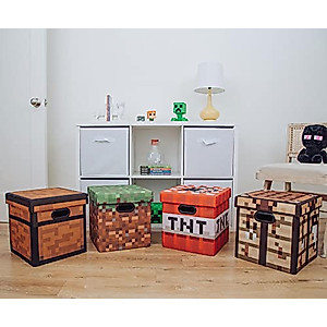 Minecraft Crafting Table 13-Inch Storage Bin Chest With Lid | Foldable Fabric Basket Container, Cube Organizer With Handles, Cubby For Shelves, Closet | Home Decor Essentials, Video Game Gifts