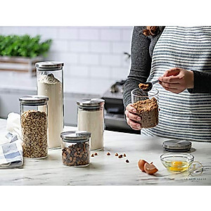 Set of 5 Glass Kitchen Canisters with Airtight Stainless-Steel Lid - Dishwasher Safe, Storage Jars for Kitchen, Bathroom & Pantry Organization, Ideal for Flour, Sugar, Coffee, Cookie Jar, Candy, Snack