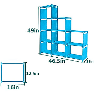 OppsDecor 9-Cubes Bookshelf, 4 Tier Shelf Adjustable DIY Bookcases for Kid, Book Shelf Organizing Storage Shelving Cabinet for Bedroom Living Room Office (Blue)