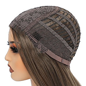 X-TRESS Long Straight Wigs Ash Brown Color Middle Part Brown Wig 28 inch Synthetic Wig for Daily Party