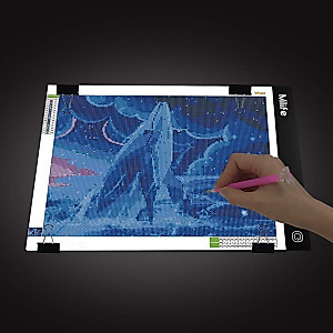Mlife A4 LED Light Pad - Diamond Art Light Box Tracing Light Board with 3 Brightness, Ideal for Sketching, Animation, Drawing Light Box with 4 Fasten Clips