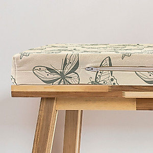 Lunarable Spring Bench Pad, Earthy Tone Damask Stencil Swallowtail Butterfly and Skippers, Standard Size HR Foam Cushion with Decorative Fabric Cover, 45" x 15" x 2", Green Eggshell