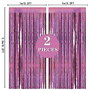 2 Pack 3.2ft x 8.2ft Pink Metallic Tinsel Foil Fringe Curtains Backdrop for Pink Party Birthday Wedding Bachelorette Baby Shower Holiday Party Decorations Photo Booth Props