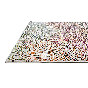 Unique Loom Lyon Collection Colorful Abstract Floral Rainbow Gradient Area Rug, 4 x 6 Feet, Ivory/Pink