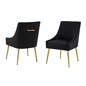 Limari Home Lombardo Collection Modern Style Velvet Upholstered Dining Chair with Back Handle (Set of 2), Black, Gold