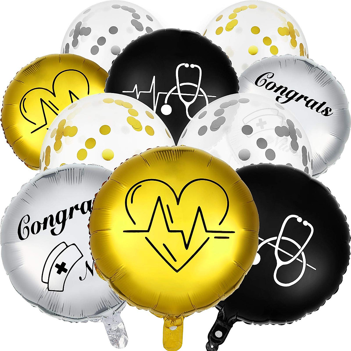 25 Pieces Nurse Balloons 18 Inch 12 Inch Nurse Graduation Foil Balloons with Double Sided Gold Silver Nursing Latex Balloons Decoration for Nurse Graduation Theme Party Supplies