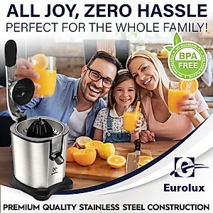 Eurolux Electric Citrus Juicer Power Pro - ELCJ-3000 - with 300 Watts of Power, This is The Most Powerful Juicer, for an Easy Smooth Juicing Experience | with Its New Updated Design
