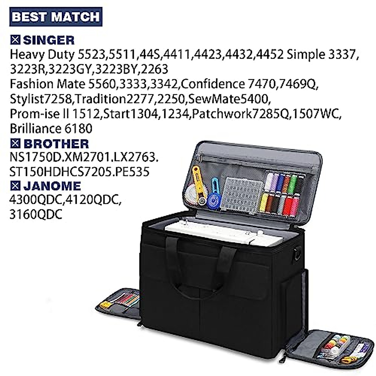 Skureay Sewing Machine Carrying Case, Universal Sewing Machine Tote Bag with Multiple Storage Pockets & Removable Thick Pad - Compatible with Most Standard Sewing Machines and Sewing Accessories