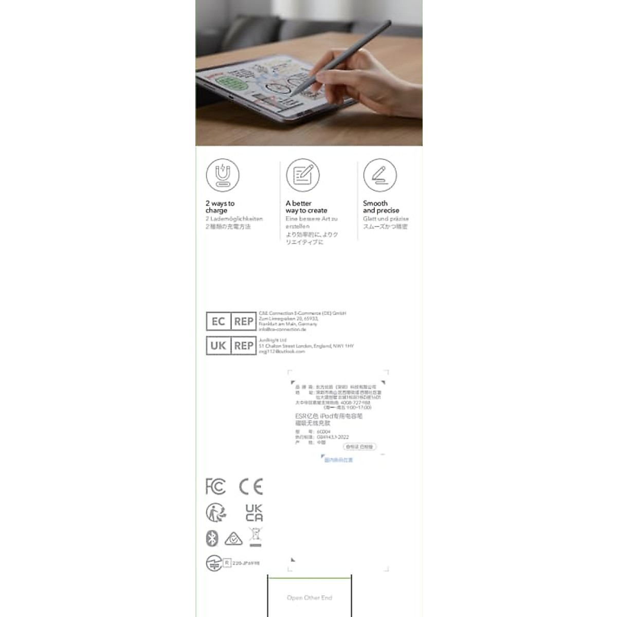 ESR Stylus Pen for iPad, Magnetic Wireless Charging iPad Pen, Digital Apple Pencil 2nd Gen with Tilt Sensitivity and Palm Rejection for iPad Pro 12.9/11, iPad Air 5/4, and iPad Mini 6, Dark Silver