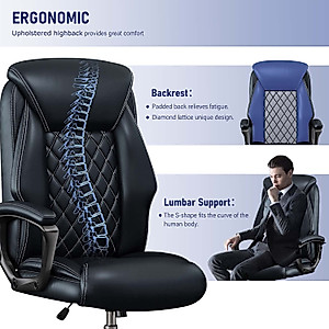 Ergonomic Office Chair High Back Home Office Desk Chair with Wheels Computer Chair with Lumbar Support PU Leather Executive Office Chair，Black