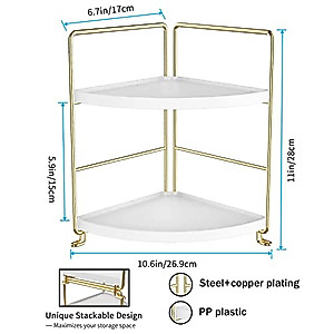 FSyueyun 2-Tier Corner Bathroom Countertop Organizer, Kitchen Spice Rack Makeup Storage Shelf Vanity Bedroom Storage Tray (Gold)