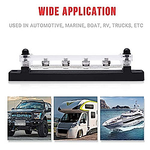 MICTUNING 4 Terminal Bus Bar & Cover Ground Distribution Block - Car Boat Marine Power Distribution Terminal Block