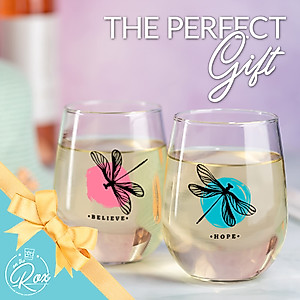 Dragonfly Gifts for Women - Stemless Wine Glass 2 Pc Set - 17 Oz - Spiritual Dragon Fly Gifts Decor for Home or Kitchen - Wine Tumbler Cups for Wine Coffee Tea Dragonflies Drinking Cup Mug Glasses