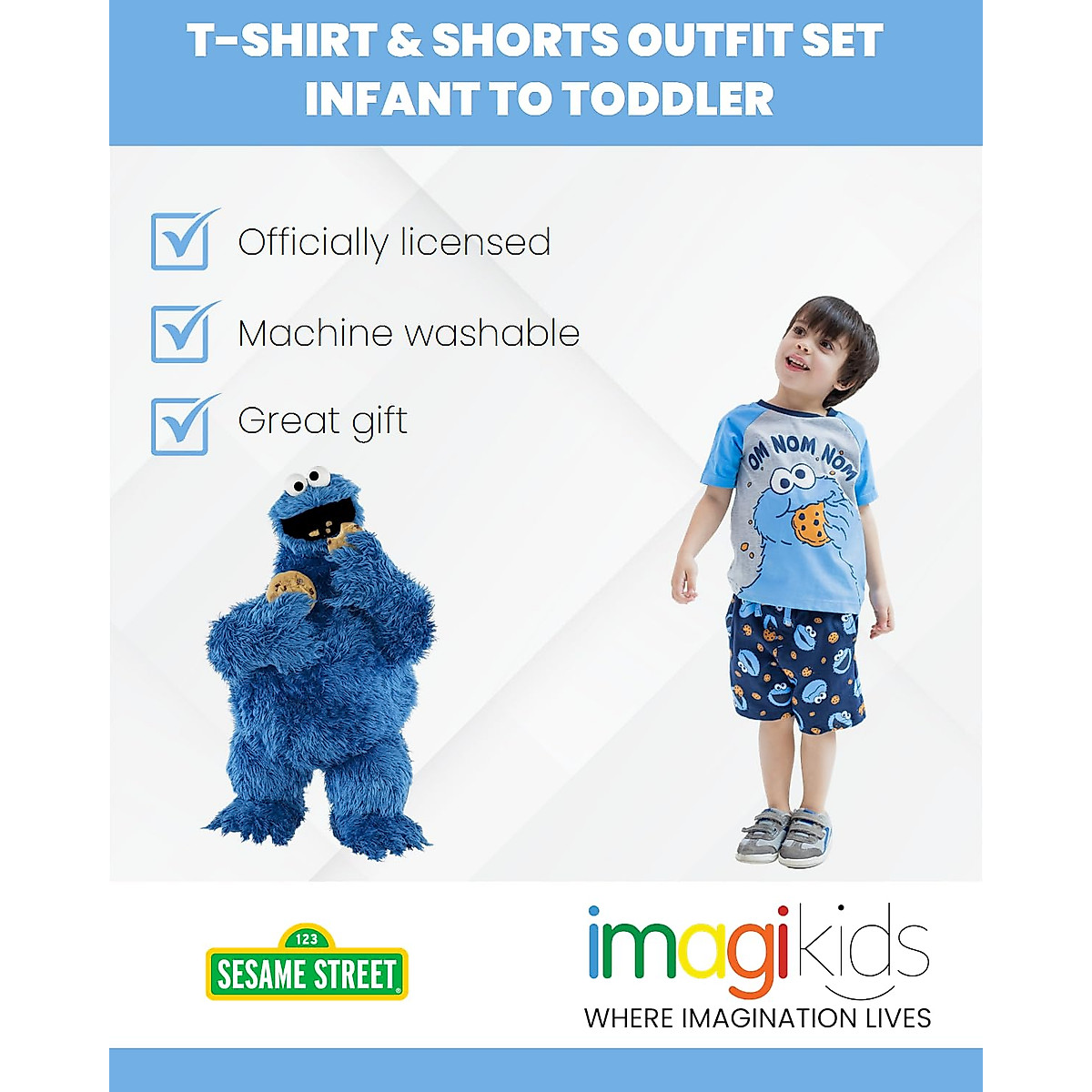 Sesame Street Cookie Monster Toddler Boys T-Shirt and French Terry Shorts Outfit Set Blue/Black 5T