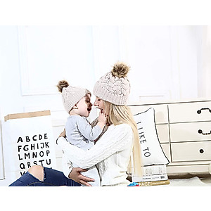 DANMY Baby Beanie Hat, Infant Newborn Toddler Winter Warm Knit Cap for Little Boys Girls, Winter Warm Hat (6-36 Months, white/beige/pink-3PCS)