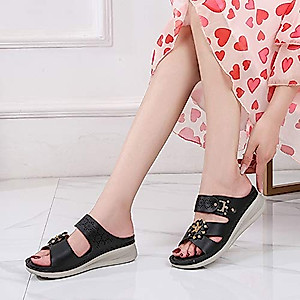 justHIGH Sandals for Women Summer Hollow Out Slip On Platform Sandal Wedge Shoes with Concealed Orthotic Arch Support