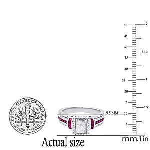Dazzlingrock Collection Princess Ruby with Round & Princess White Diamond Engagement Ring for Women in Sterling Silver, Size 9