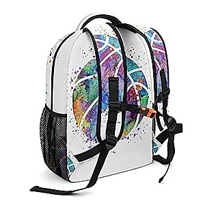 XIUCOO Basketball Watercolor Art Backpack Personalized Name Waterproof for Boys Girls Gift