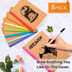 feela 8 Pack Composition Notebooks Bulk, Kraft Cover Lined Blank College Ruled Composition Travel Journals with Rainbow Spines For Women Students Business, 60 Pages, 8.3”x 5.5”, A5, 8 Colors