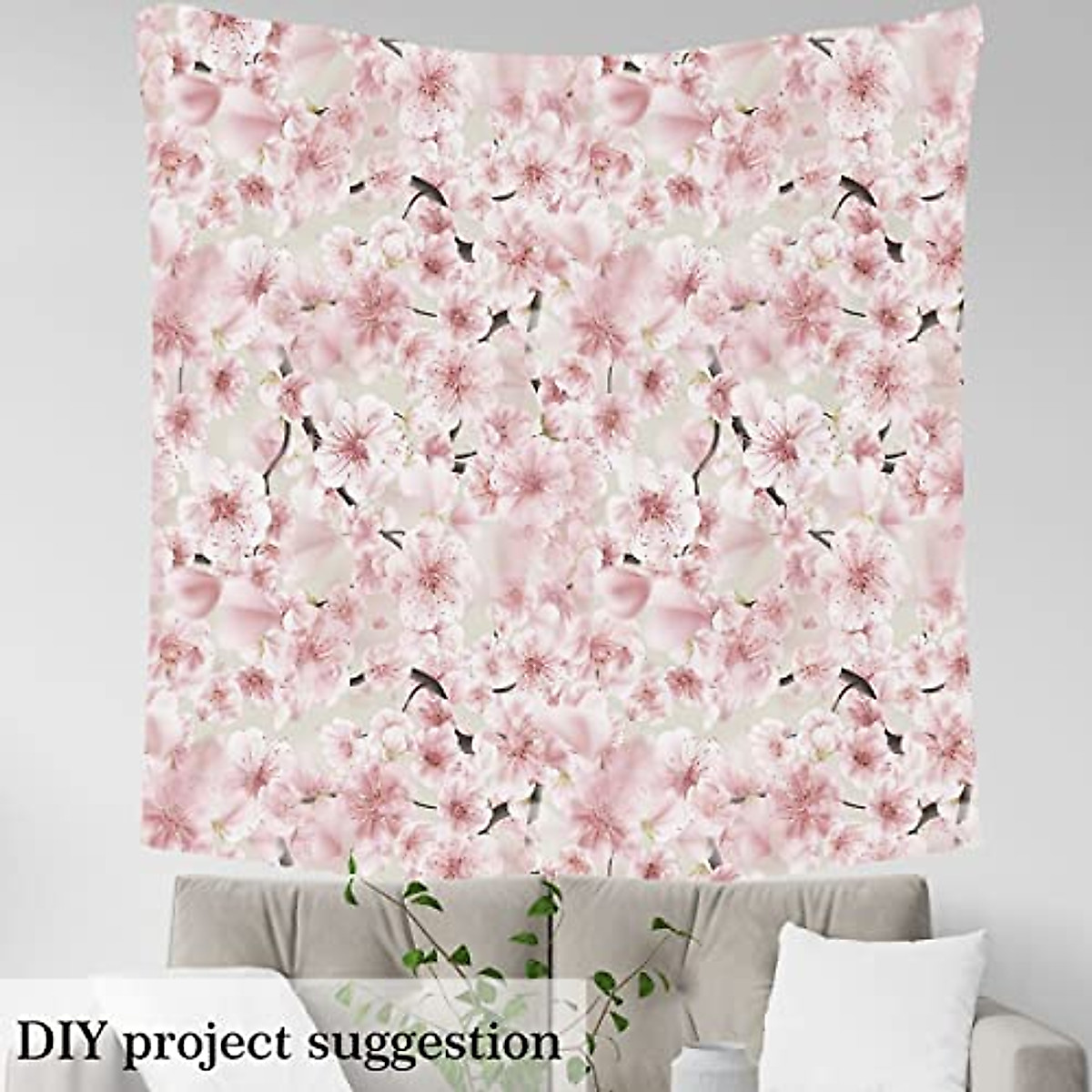 Cherry Blossom Upholstery Fabric, Japanese Flower Fabric by The Yard, Pink Floral Branch Decorative Fabric, Romantic Plant Petals Waterproof Outdoor Fabric, Upholstery and Home Accents, 1 Yard