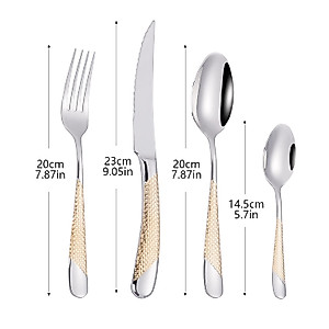 Zerophilo 16 Piece Silverware Set,Stainless Steel Flatware Set Spoon and Fork Set for 4,Kitchen Utensil Cutlery Set Mirror Finish Dishwasher Safe Gift Package (gold)