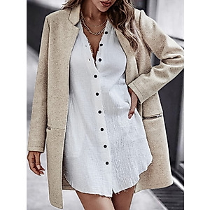 Angashion Women’s Coat, Long Sleeve Stand Collar Cardigan Mid-Long Open Front Outwear Overcoat with Zipper Pockets Beige Large
