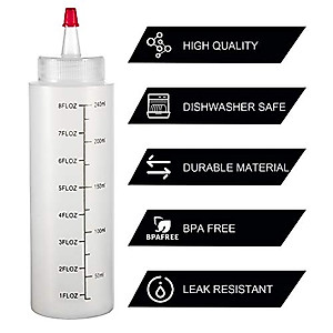 Squeeze Bottles, 12 Pack of 8 oz Plastic Condiment Squeeze Bottles with Red Caps - Great for Ketchup, Sauces, Icing, Cookie Decorating, Crafts, Liquid