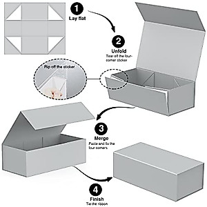 MONDEPAC Gift Box with Magnetic Closure Lid 12" X 6" X 4" for Presents,Luxury for Gift Packaging, Bridesmaid Gifts Box, Magnetic Gift Box for Gifts,Birthday Gift Box,Christmas Gift Box (Silver)