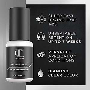 Diamond Clear Eyelash Extension Glue for Professionals - Maximum 7 Week Retention / 1-2 Second Drying Time Semi Permanent Individual/Volume Lash Glue with Transparent Color - Latex Free 5ML/0.17 FL.OZ