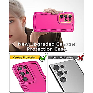 AICase Cute Solid Color Curly Wave Frame Soft Compatible with Samsung Galaxy Phone Case (Hot Pink, Galaxy S21 Ultra)