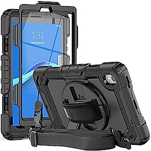 Herize Case for Lenovo Tab M8 HD TB-8505F TB-8505X / Smart Tab M8 TB-8505FS/ Tab M8 FHD TB-8705F with Pen Holder Screen Protector | Three Layer Sturdy Rubber Case W/Stand Hand Strap Shoulder Strap