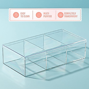 Hammont Rectangle Acrylic Box - Shelf Organizer Bins - Clear Storage Containers - Candy Party Favors | Bathroom Storage | Makeup Cosmetic Organization | Tall: 4"x4"x8" (3 Pack)