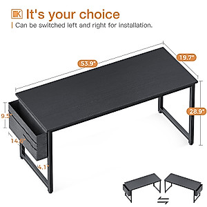 ODK Computer Writing Desk 55 inch, Sturdy Home Office Table, Work Desk with A Storage Bag and Headphone Hook, Vintage