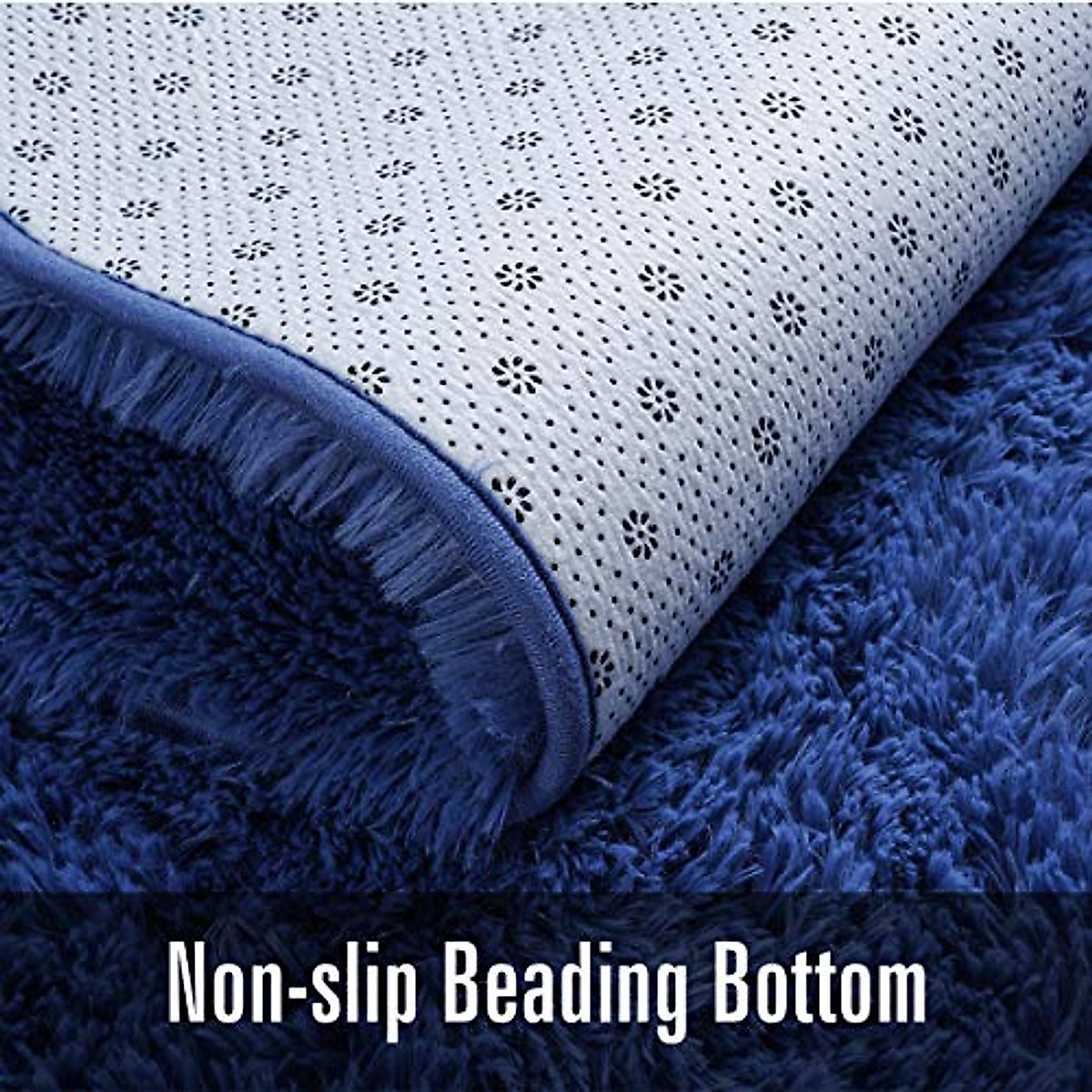 YOH Fluffy Shag Fur Area Rugs for Bedroom Girls Rooms Kids Rooms Nursery Decor Mats Non-Slip Plush Furry Fur Rugs Indoor Home Accent Floor Carpet, Oval 2.6'x5.3', Indigo