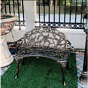 C/G Patio Balcony Bench Double Seat, Anti-Rust Cast Aluminum Patio Garden Bench for Park Yard Outdoor Furniture Copper