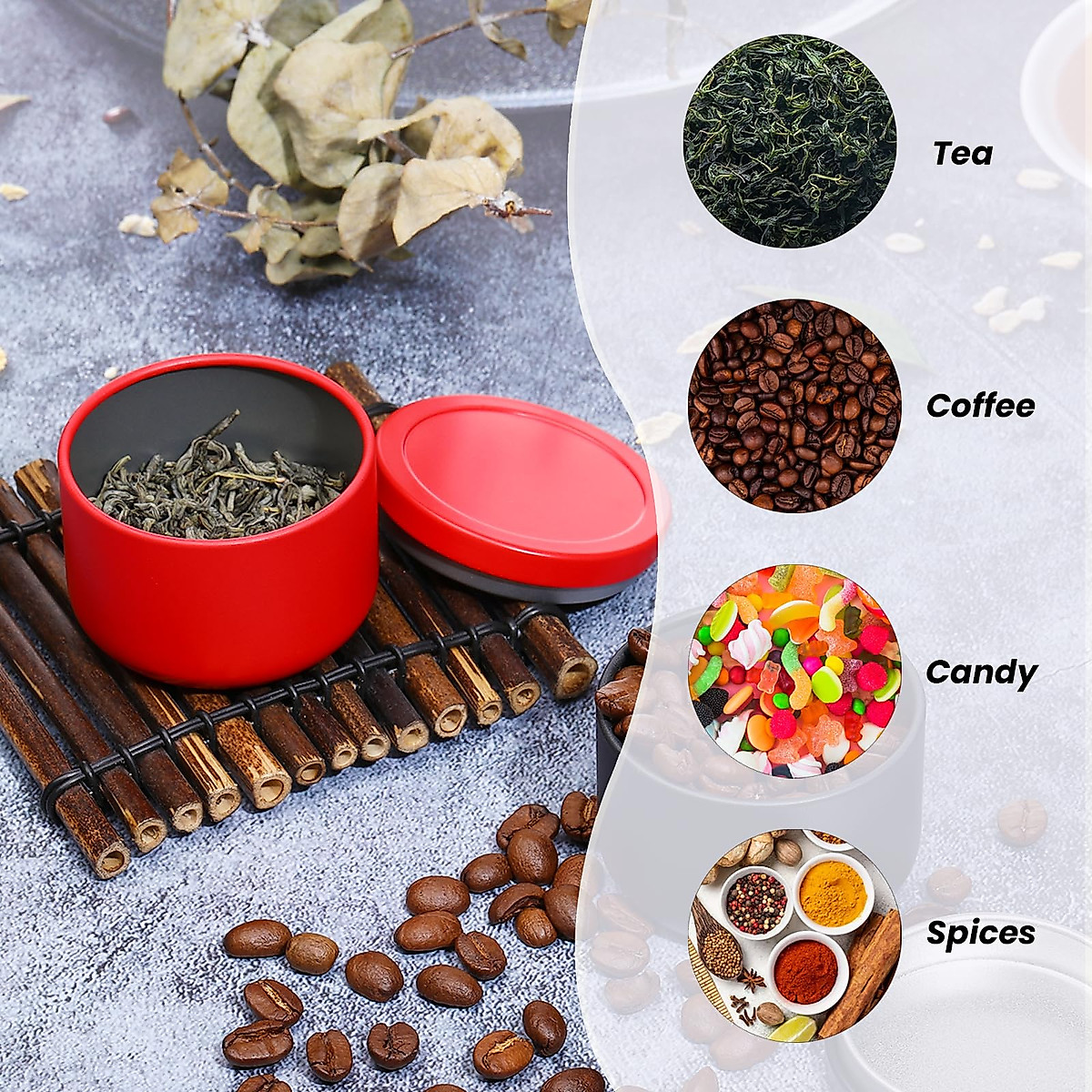 YASUOA 6 Pack Tea Jars Iron Jar Can for Loose Leaf Tinplate Storage Containers with Lids Mini Portable Box Candle Making Sealed Tins for Coffee Bean Sugar Candy Chocolate Spices Red