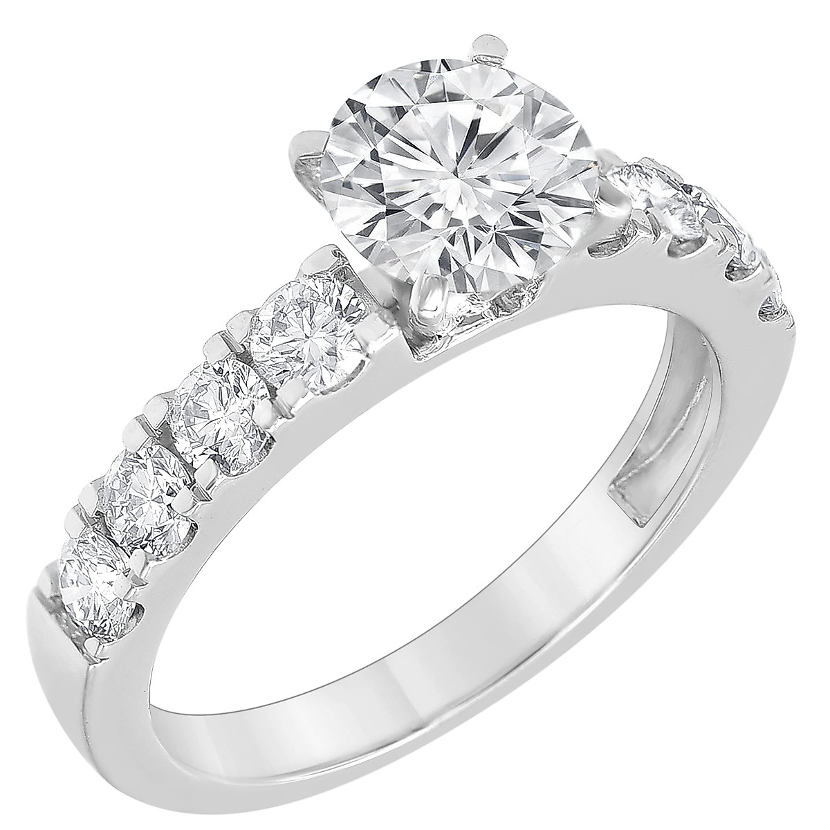 Beyond Brilliance 1 Carat IGI Certified Round Cut Lab-Grown Diamond Side Stone Engagement Ring (F-G, VS2) in 14K White Gold | Fine Jewelry for Women | Gift Box Included