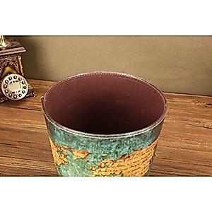 HMANE Wastebasket, Decorative Round Waterproof Litchi Leather Trash Can Paper Garbage Container Bin for Living Room - (Pattern-3)