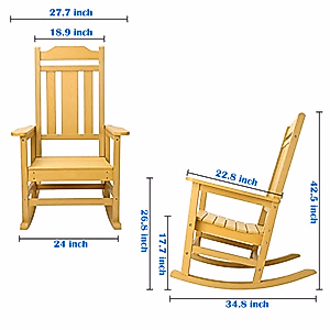 Rocking Chair, All-Weather Patio Deck Outdoor Indoor Chair, Fade-Resistant Porch Rocker Chair, Durable Smooth Rocking, Comfortable Easy to Assemble, Low Maintain, Load Bearing 350 lbs (Yellow)