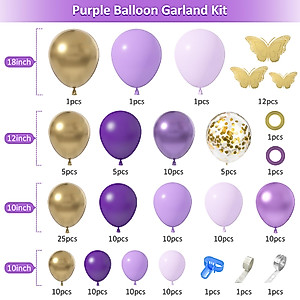 150Pcs Purple Balloon Garland Arch Kit, Butterfly Dark Purple Gold Lavender Metallic Light Pastel lilac Confetti Balloons for Girl Princess Butterfly Birthday Baby Shower Wedding Party Decorations
