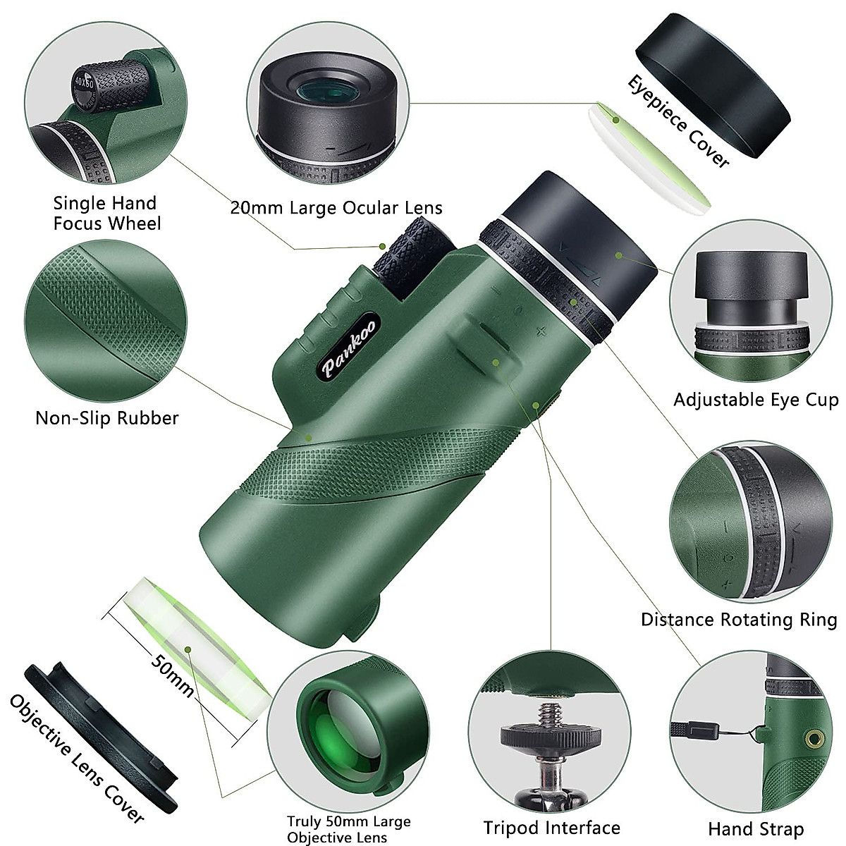 Pankoo 40X60 Monocular Telescope with Smartphone Holder & Tripod, 2025 Power Prism Compact Monoculars for Adults Kids, HD Monocular Scope for Bird Watching Hiking Concert Travelling