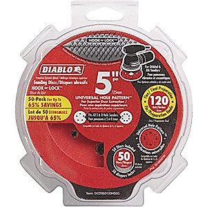 Diablo DCD050120H50G 5 in. 120-Grit Universal Hole Random Orbital Sanding Disc (50-Pack)