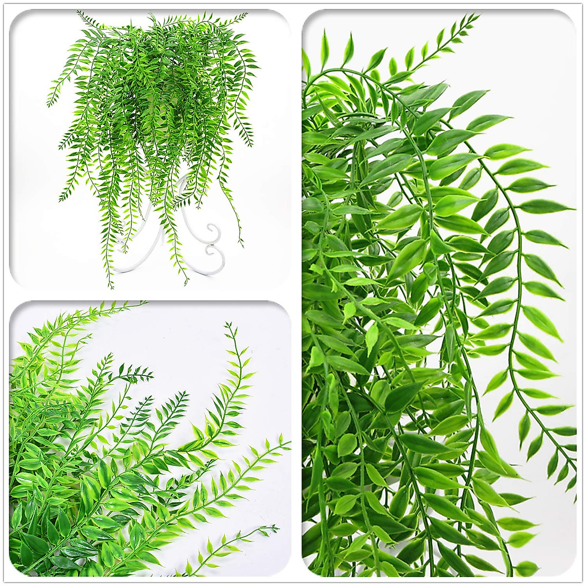 PASYOU Hanging Plant Fake Plants for Decoration, Artificial Vines Plastic Ivy Greenery Garland Decor Grass Faux Leaves Stems for Outdoor Indoor Outside Home Garden Party Office Wedding Vine - 4 Pack