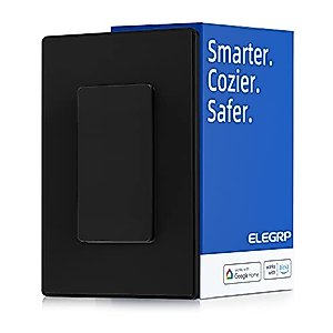 ELEGRP Smart Light Switch, 2.4GHz Wi-Fi Single Pole Light Switch Compatible with Alexa and Google Assistant, Neutral Wire Required, APP Remote Control and Timer Schedule, UL Certified (Black, 1 Pack)
